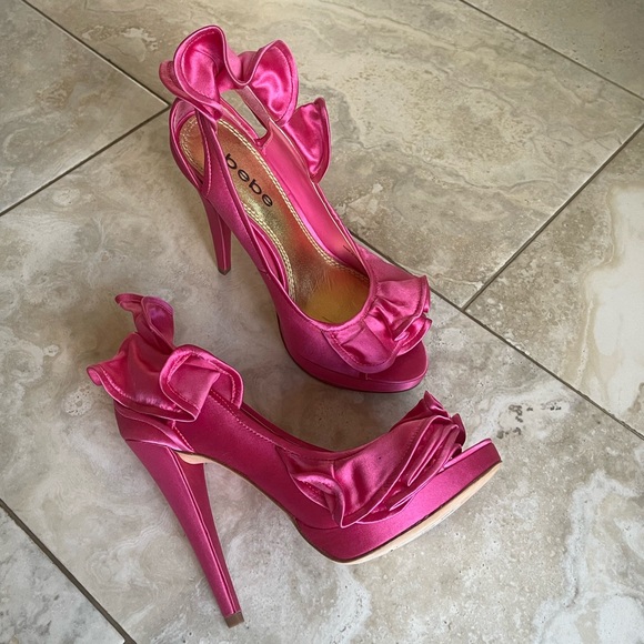 bebe | Shoes | Hot Pink Satin Bebe Heels | Poshmark